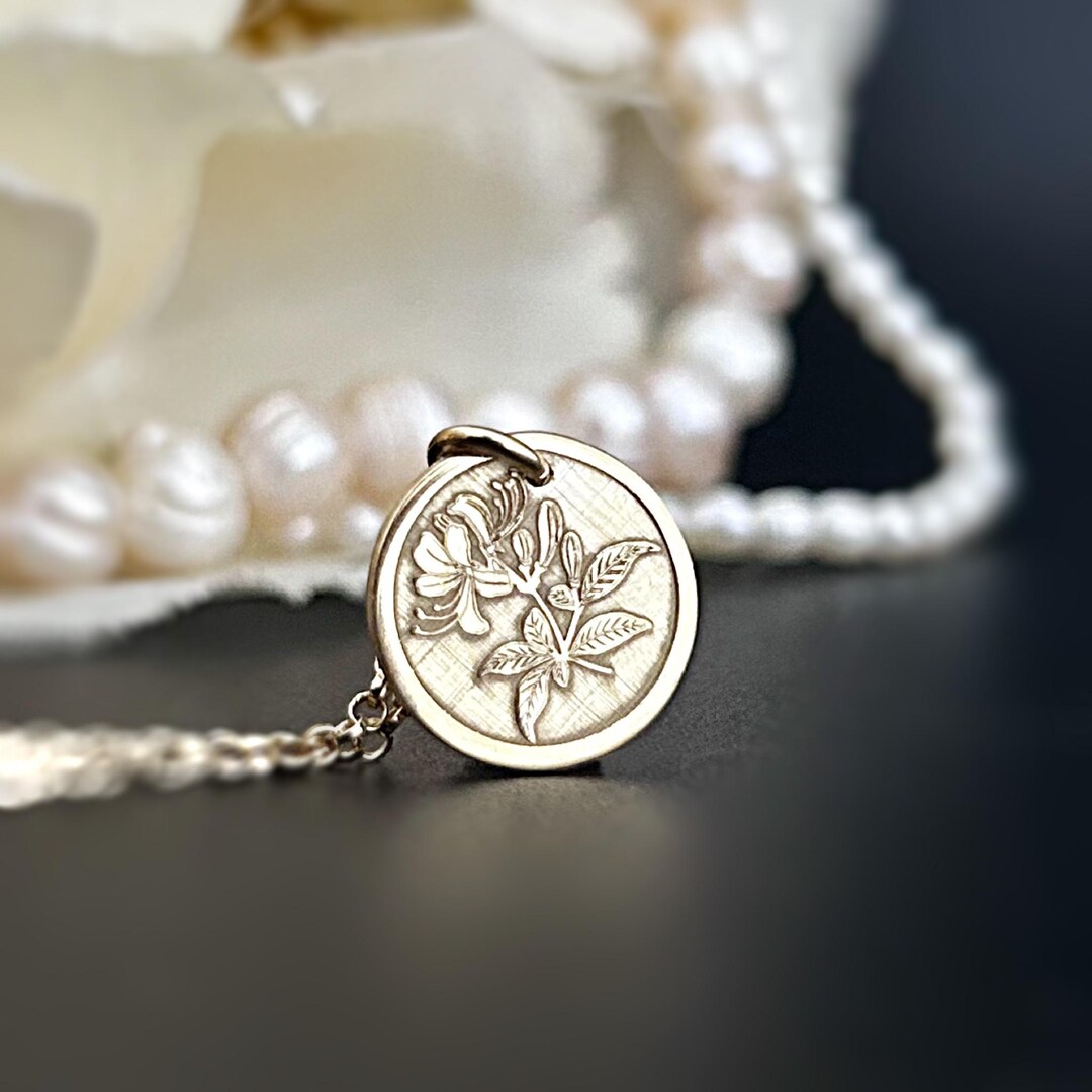 Engraved Birth Flower Necklace Medallion Charm, Birth Flower Jewelry ...
