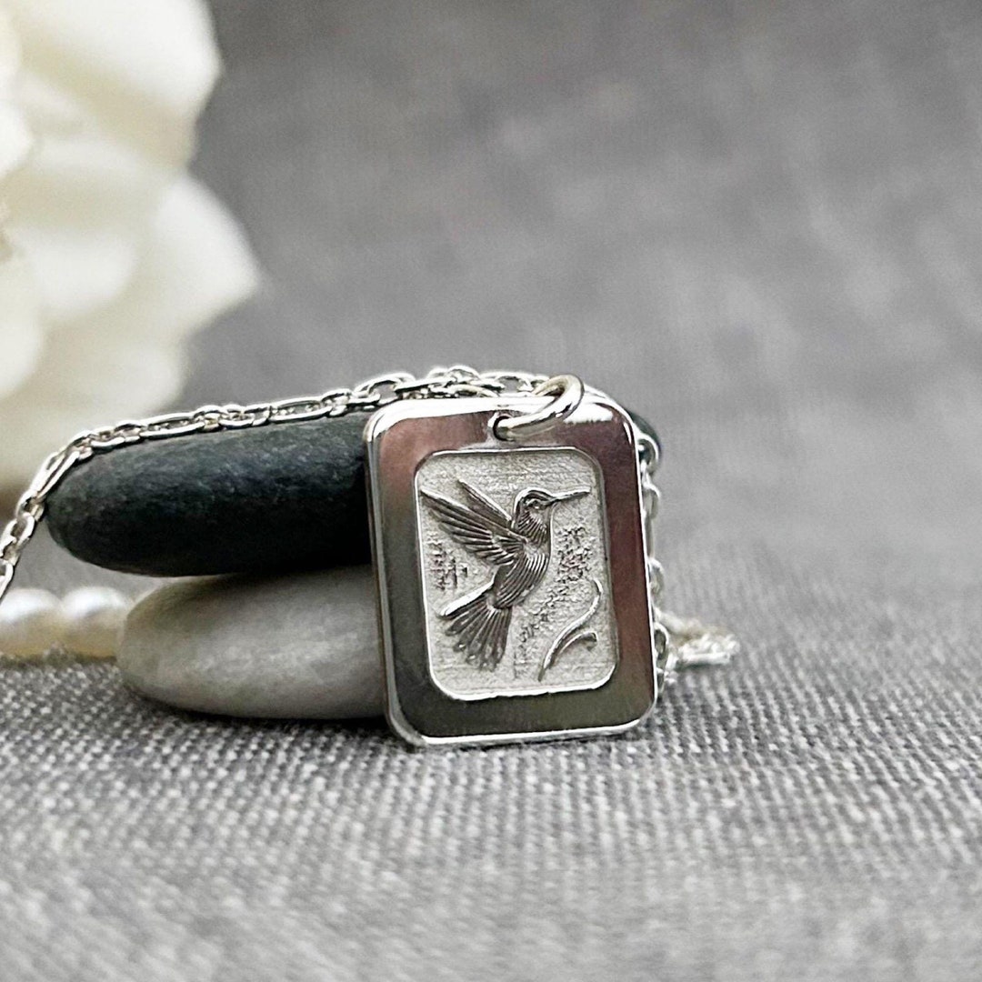 Hummingbird Necklace Silver, Engraved Necklace Bird, Hummingbird Charm ...