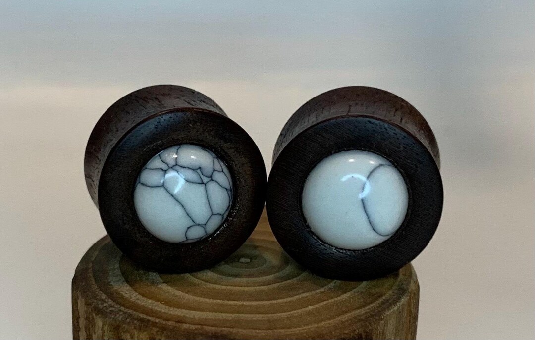 Black Walnut Double Flare Wood Plugs With White Howelite Inlay - Etsy