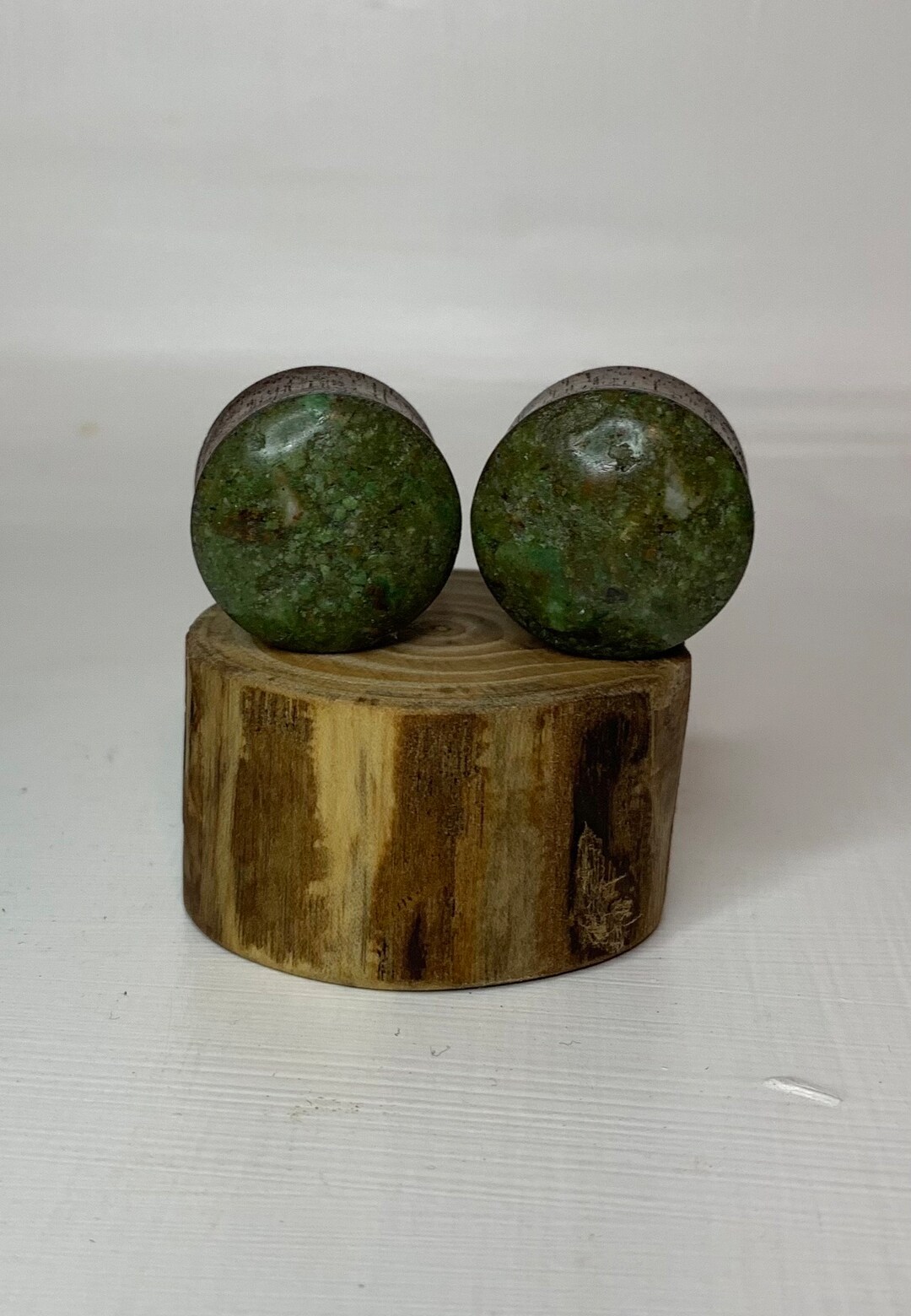 22.5mm/ 7/8” Black Walnut Double Flare Wood Plugs With Green Opal - Etsy