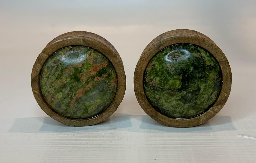 30.5mm Maple Double Flare Wood Plugs With Green Unakite Inlay - Etsy
