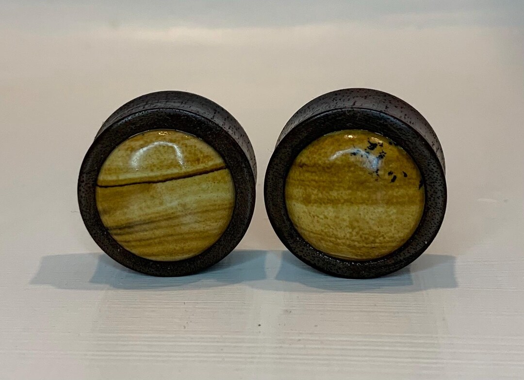 25mm Black Walnut Double Flare Wood Plugs With Picture Jasper Inlay - Etsy