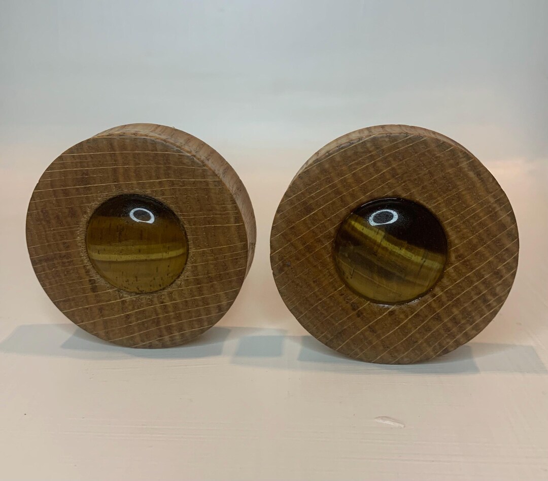 54mm White Oak Double Flare Wood Plugs With Tigers Eye Inlay - Etsy