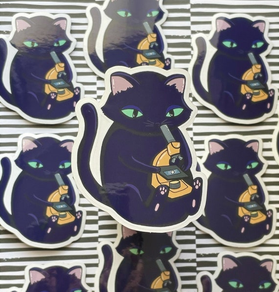 Smart Cat /// Black Cat and Microscope Science Sticker | Etsy