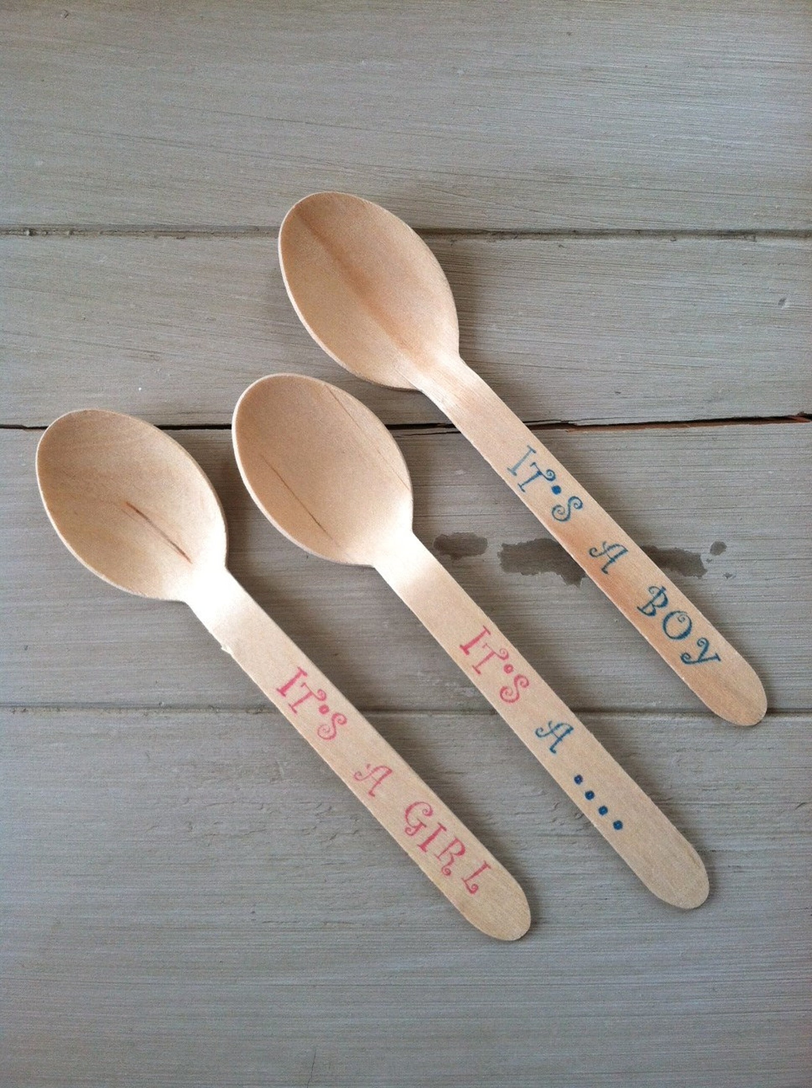 Gender Reveal Party Stamped Wooden Ice Cream or Party Spoons - Etsy