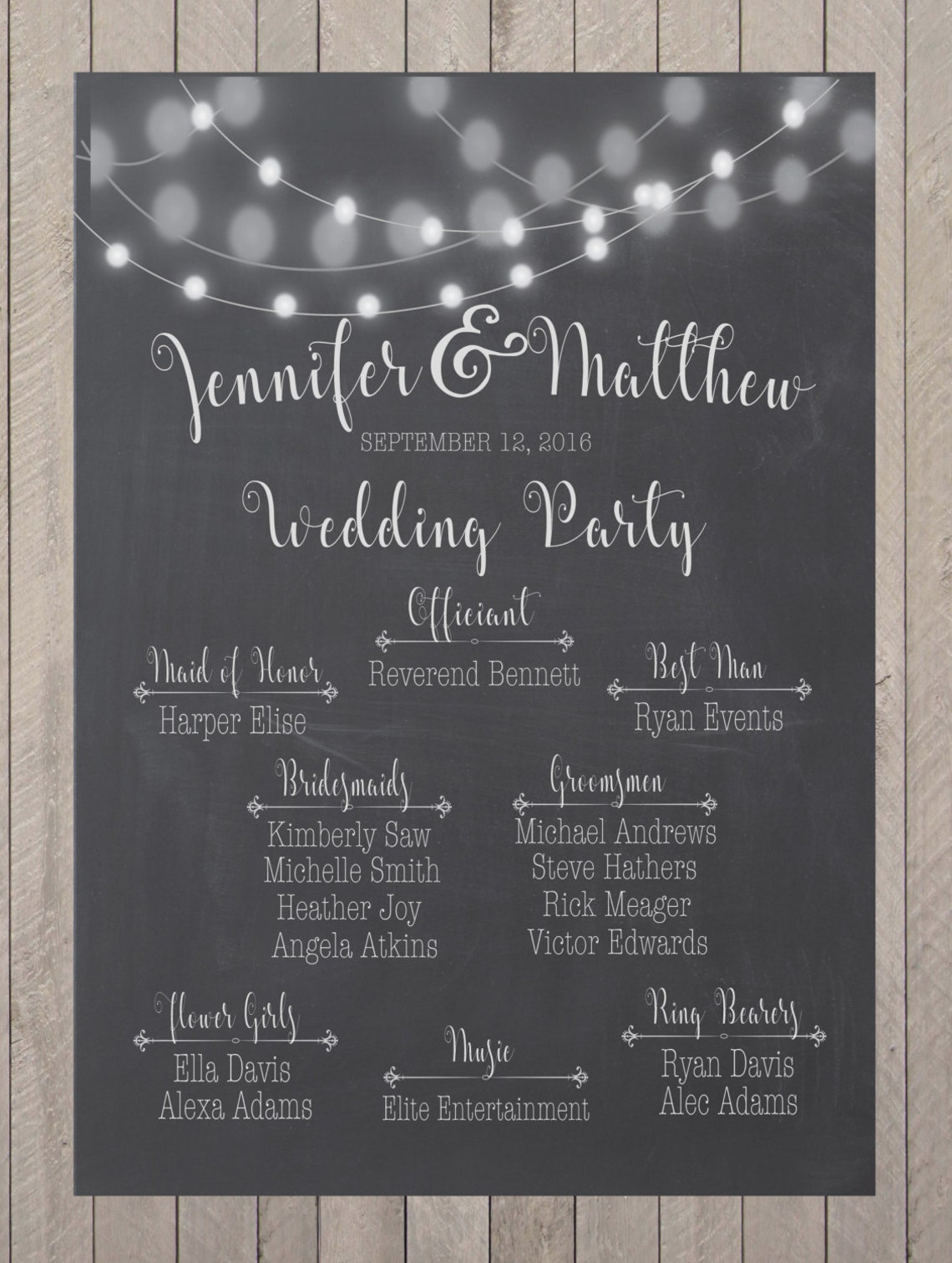 Wedding Program Poster Bridal Party Sign Chalkprint Program - Etsy