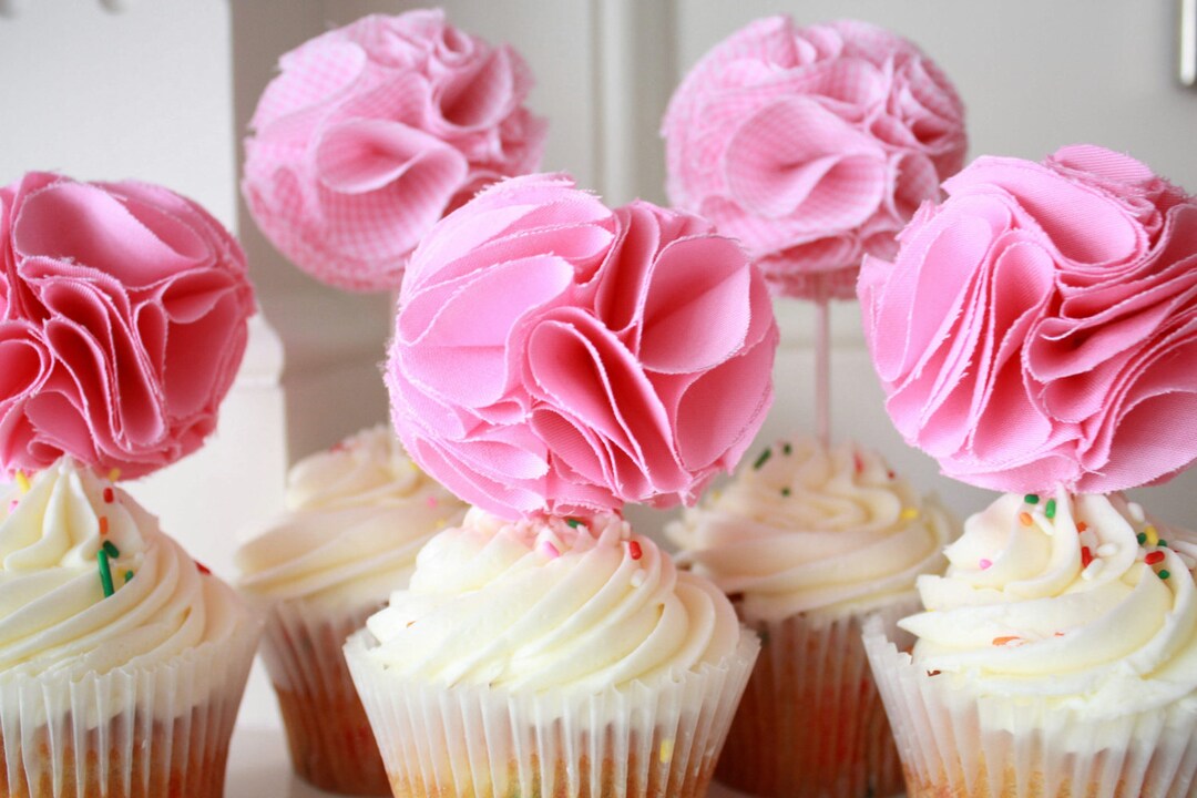 Fabric Cupcake Toppers- Pink - Etsy