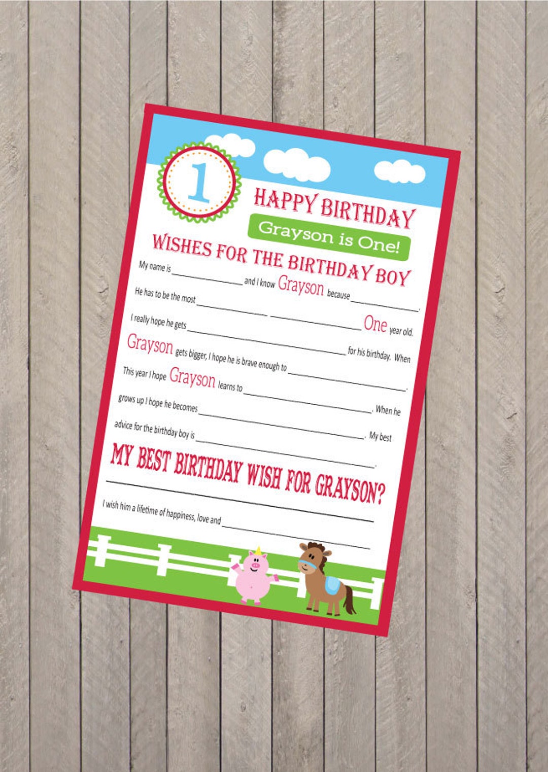 Farm Animal Birthday Wedding or Baby Shower Mad Libs Party Game (pdf ...