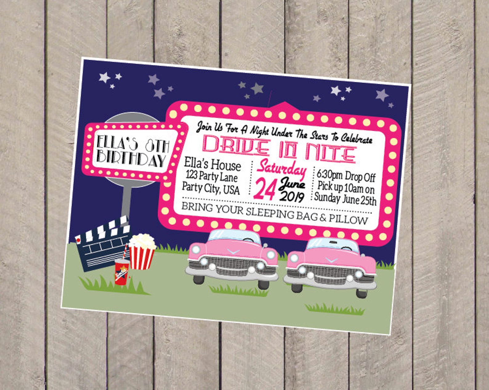 Drive in Movie Birthday Party Invitation, Movie Birthday Party ...