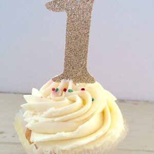 Gold Glitter Number One Cupcake Toppers, With Ribbon Bows- 1st Birthday ...
