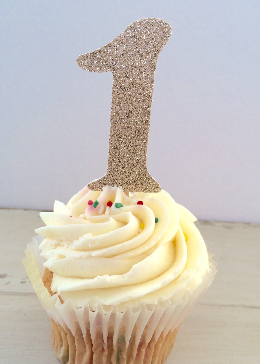 Gold Glitter Number One Cupcake Toppers, With Ribbon Bows- 1st Birthday ...