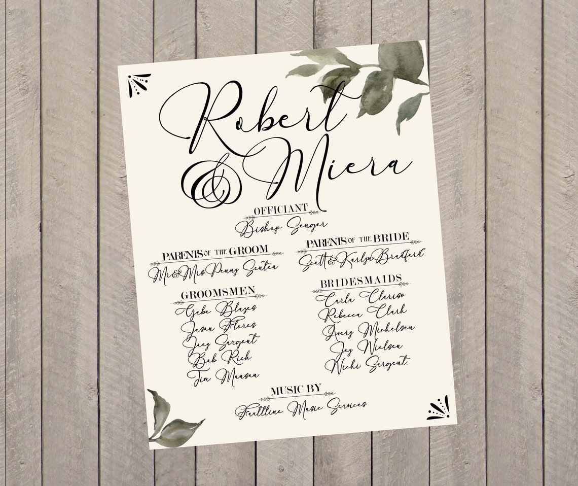 Wedding Program Sign Bridal Party Sign Wedding Program - Etsy