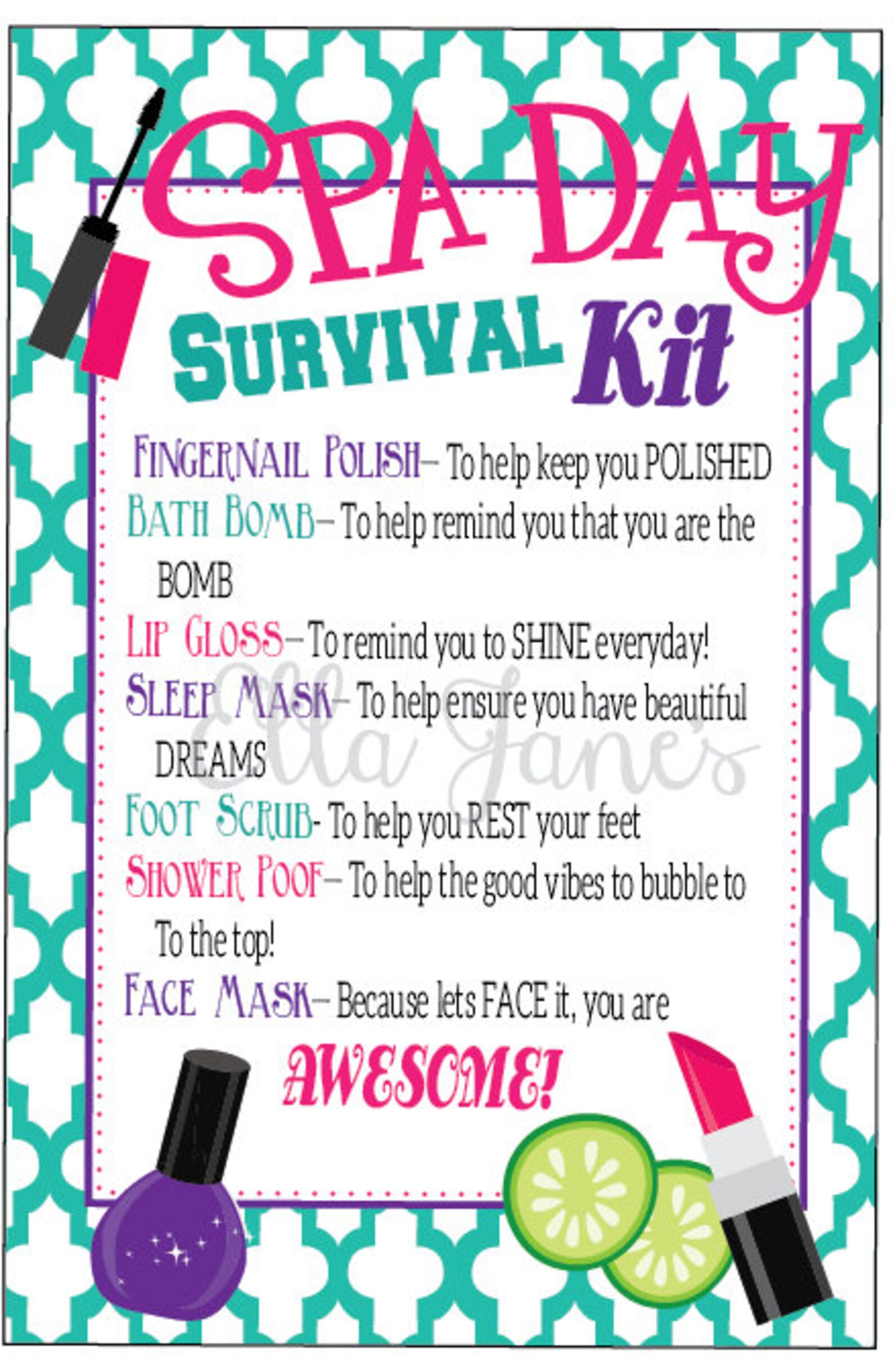 Spa Survival Kits, Spa Party Survival Kit, Beauty Kit, Bauty Survival ...