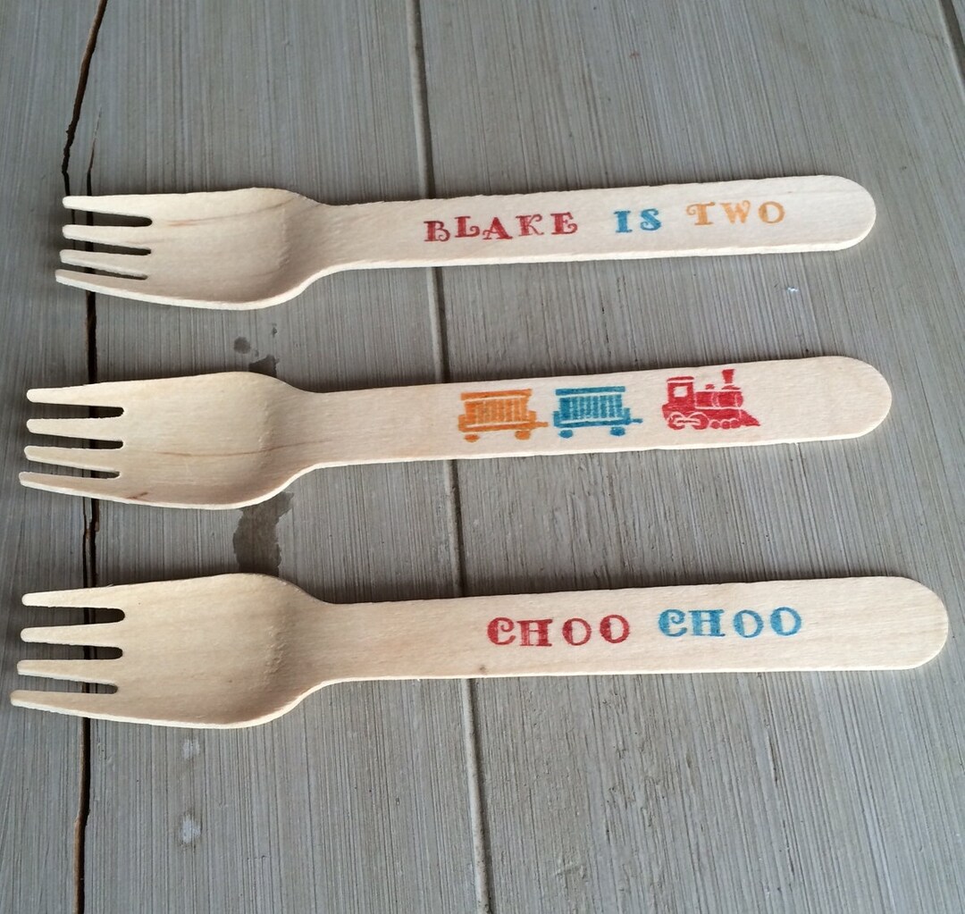 Choo Choo Train Themed Wooden Ice Cream Silverware Party Spoons or ...