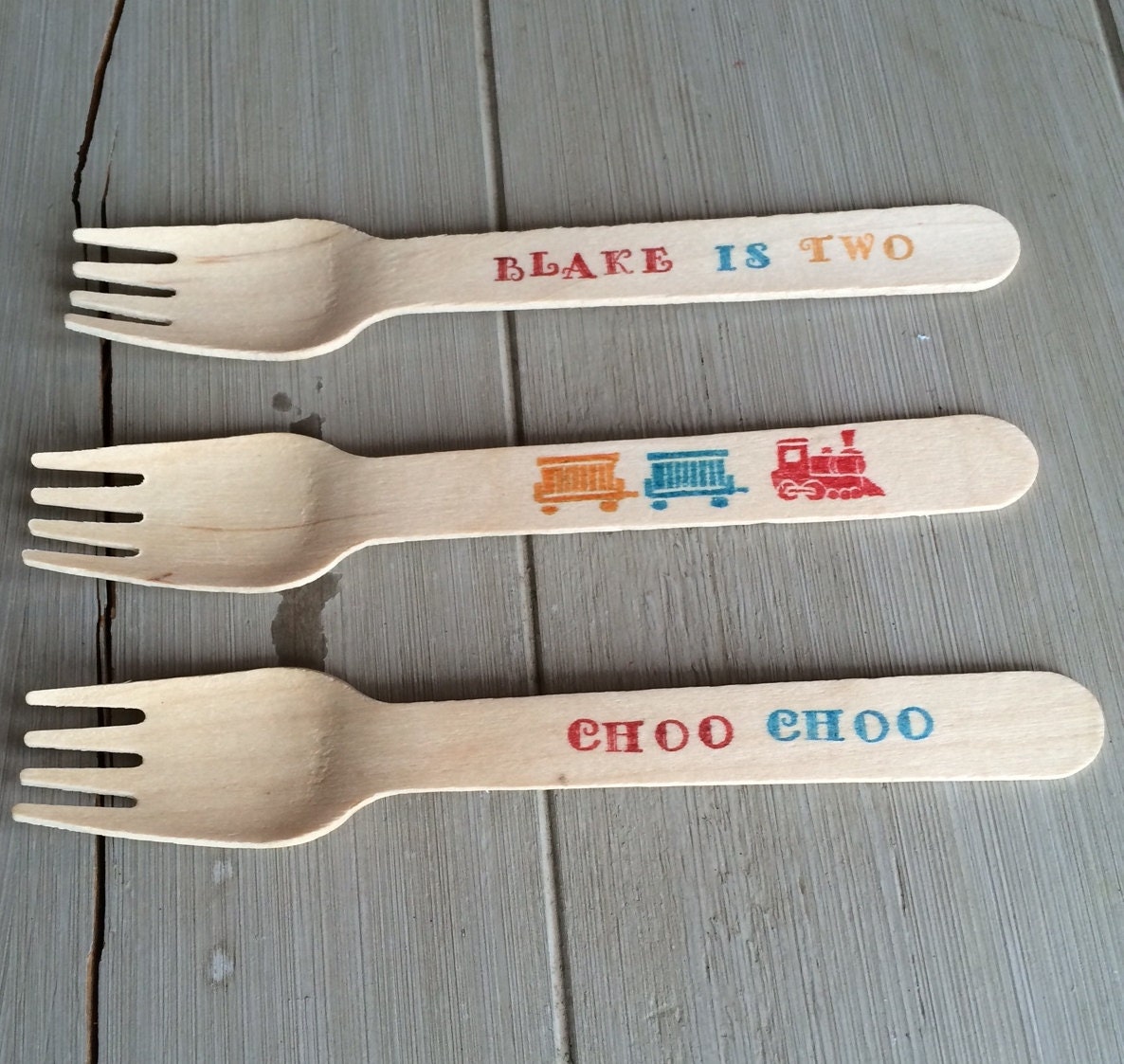 Choo Choo Train Themed Wooden Ice Cream Silverware Party Spoons or ...