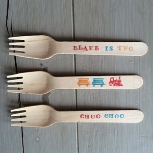 Choo Choo Train Themed Wooden Ice Cream Silverware Party Spoons or ...