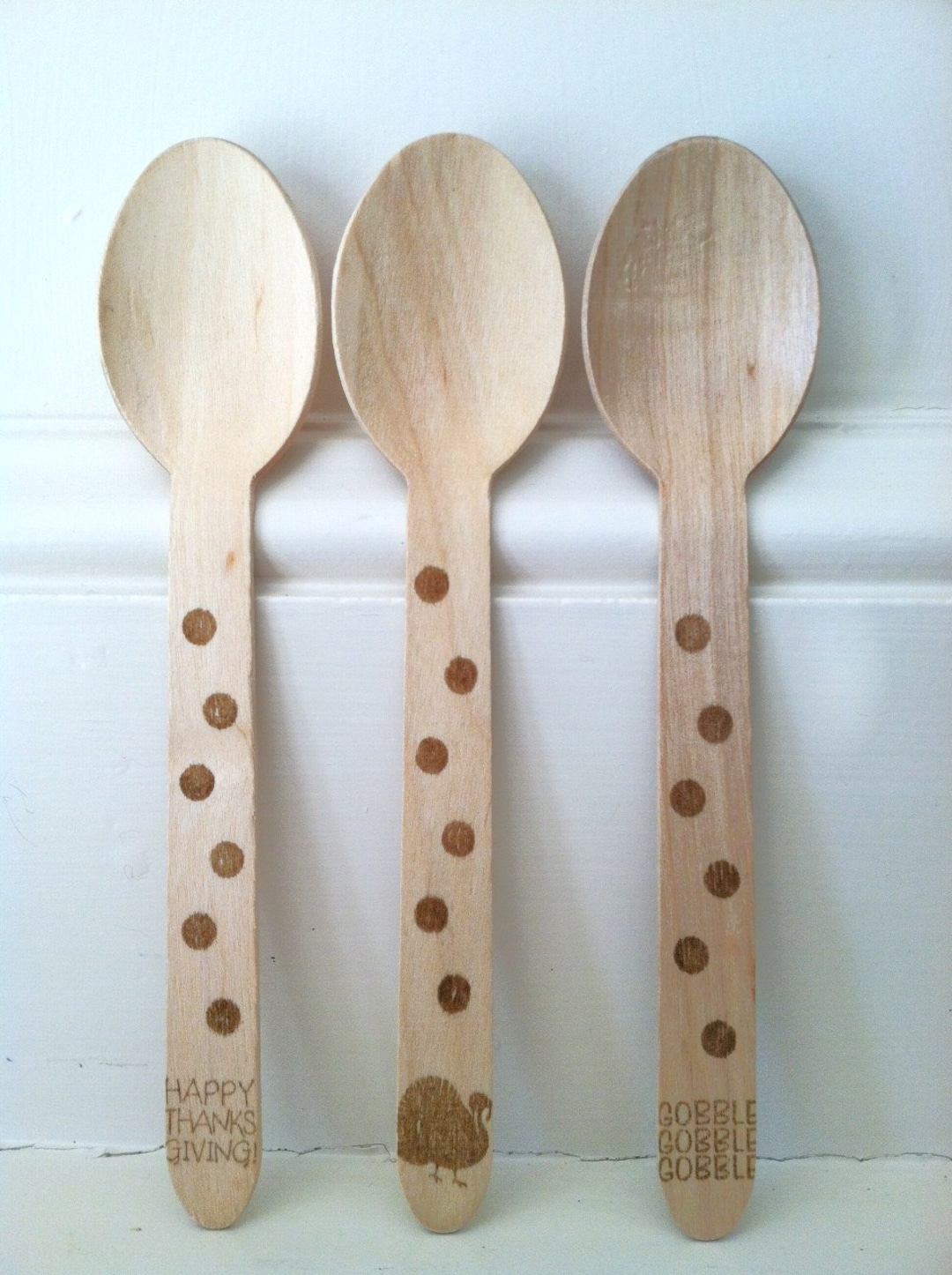 Thanksgiving Spoons, Holiday Silverware, Wooden Ice Cream or Party ...
