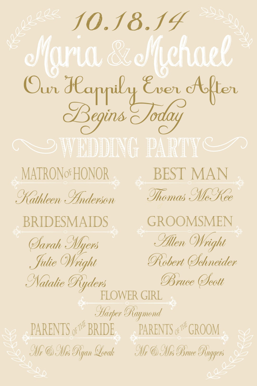 Custom Wedding Bridal Party Elegant Gold Program Sign- Wedding Party ...
