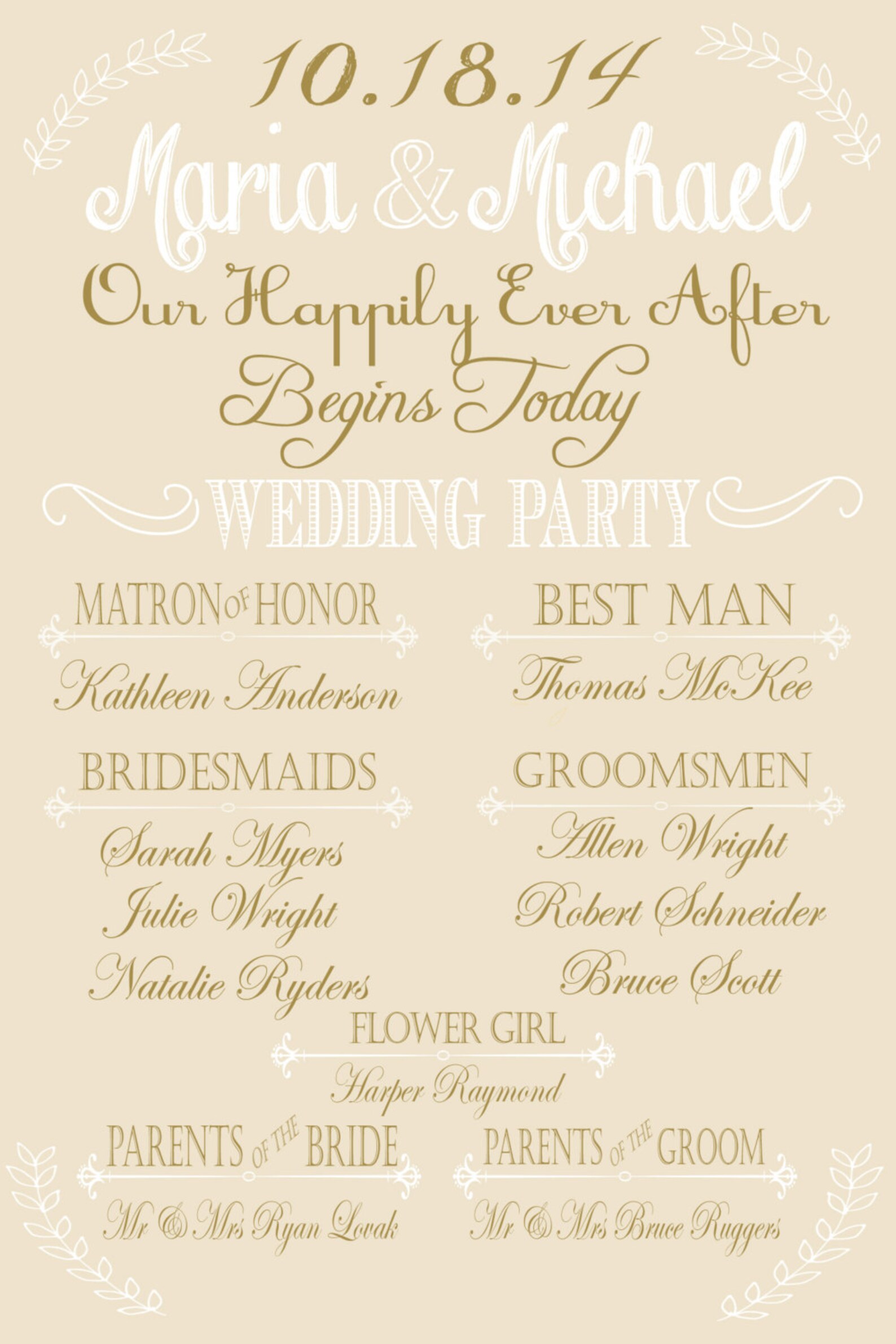 Custom Wedding Bridal Party Elegant Gold Program Sign Wedding - Etsy