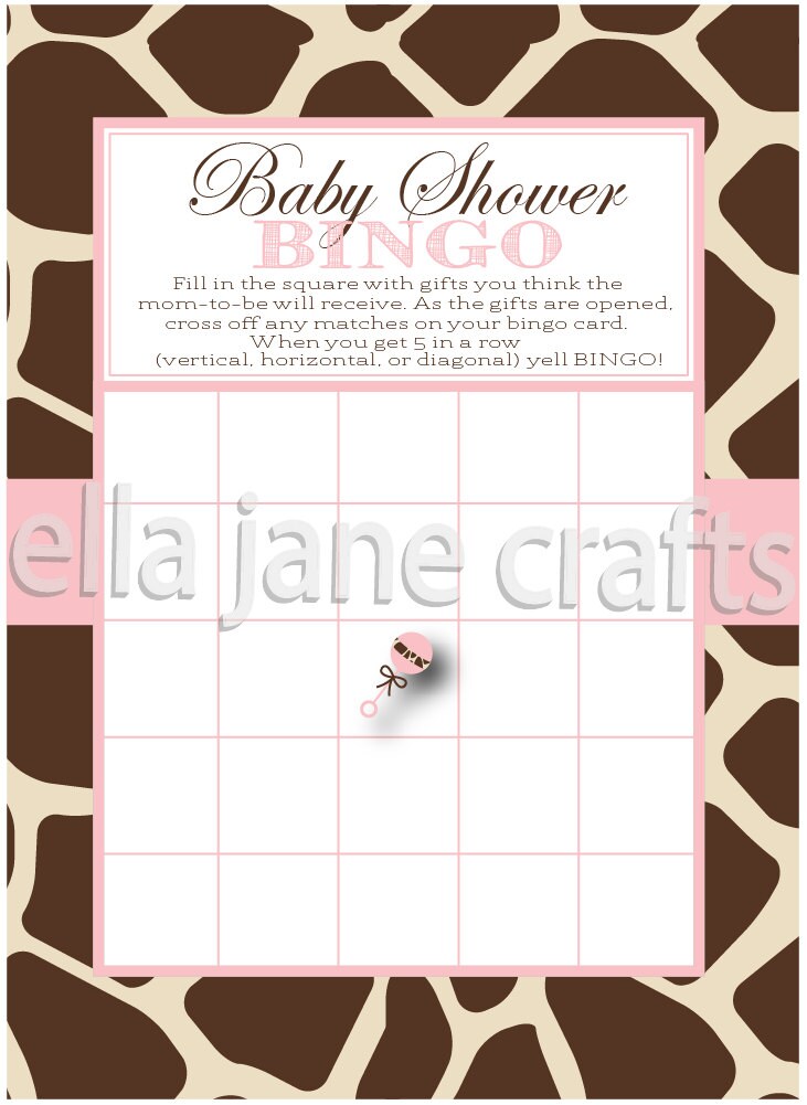 Giraffe and Pink Baby Shower Bingo PDF Instant Download Baby | Etsy