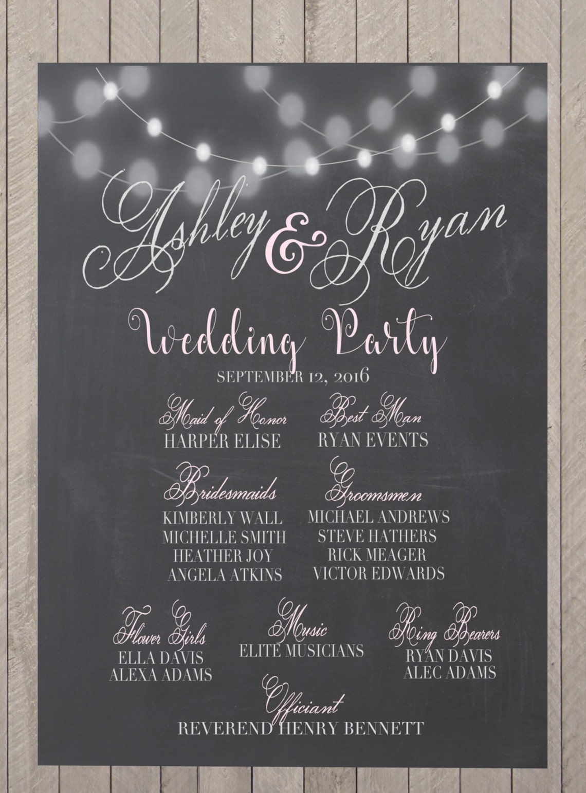 Wedding Program Poster Bridal Party Sign Chalkprint Program - Etsy