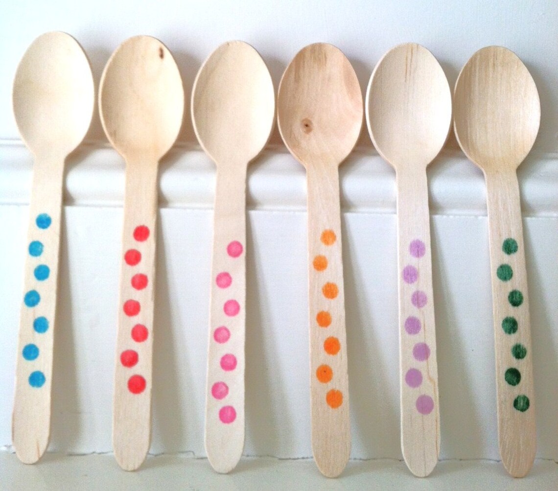 Polka Dot Wooden Ice Cream or Party Spoons-Customized in Your | Etsy