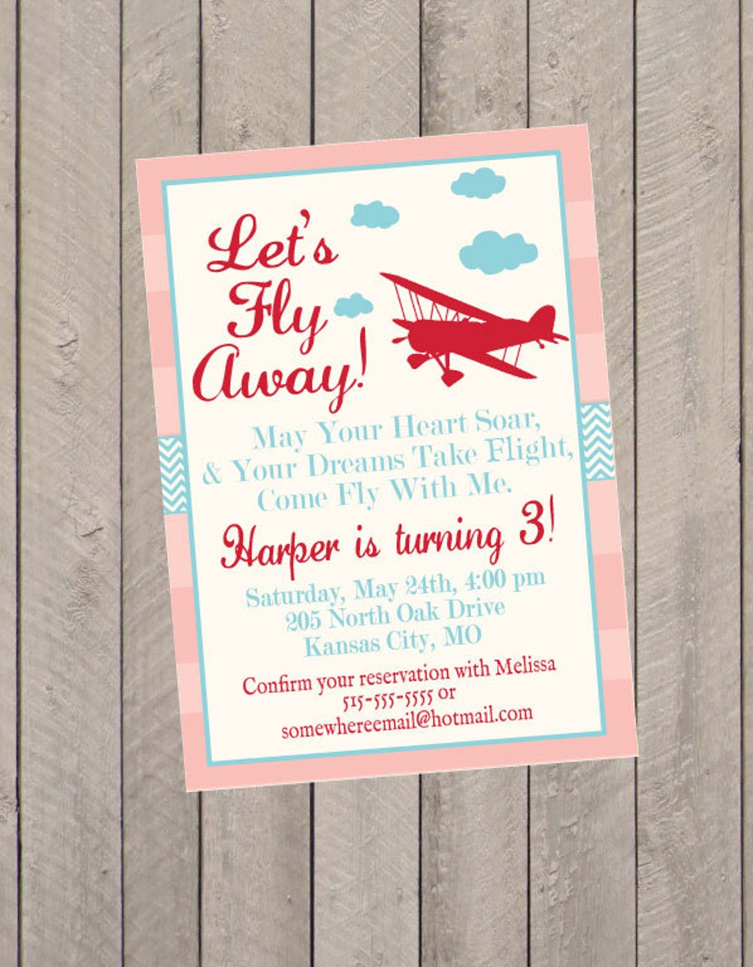 Vintage Airplane Let's Fly Away Pilot Birthday Party Invitation- PDF ...