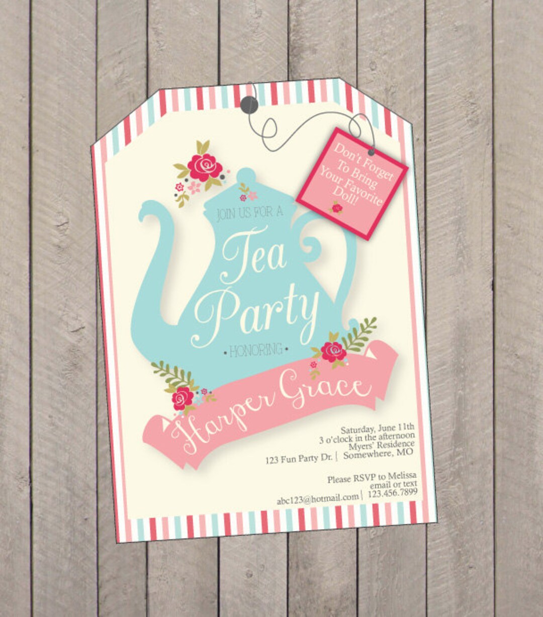 Tea Party Birthday Party Invitation, Tea Party Invitation, Doll Tea ...