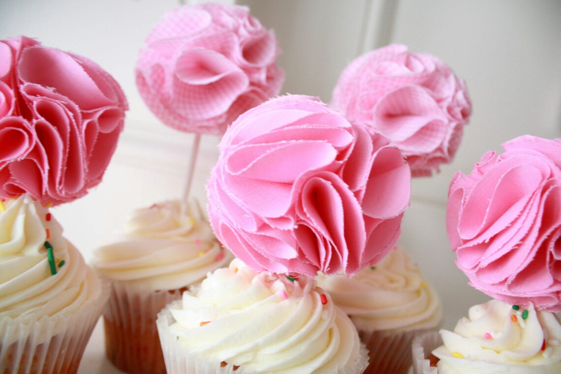 Fabric Cupcake Toppers Pink - Etsy