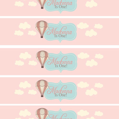 Hot Air Balloon Water Bottle Labels PRINTABLE Editable 1st | Etsy
