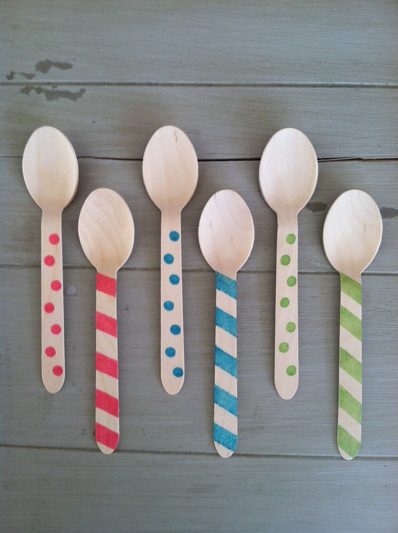 Striped Wooden Ice Cream Party Spoons or Forks 20 | Etsy