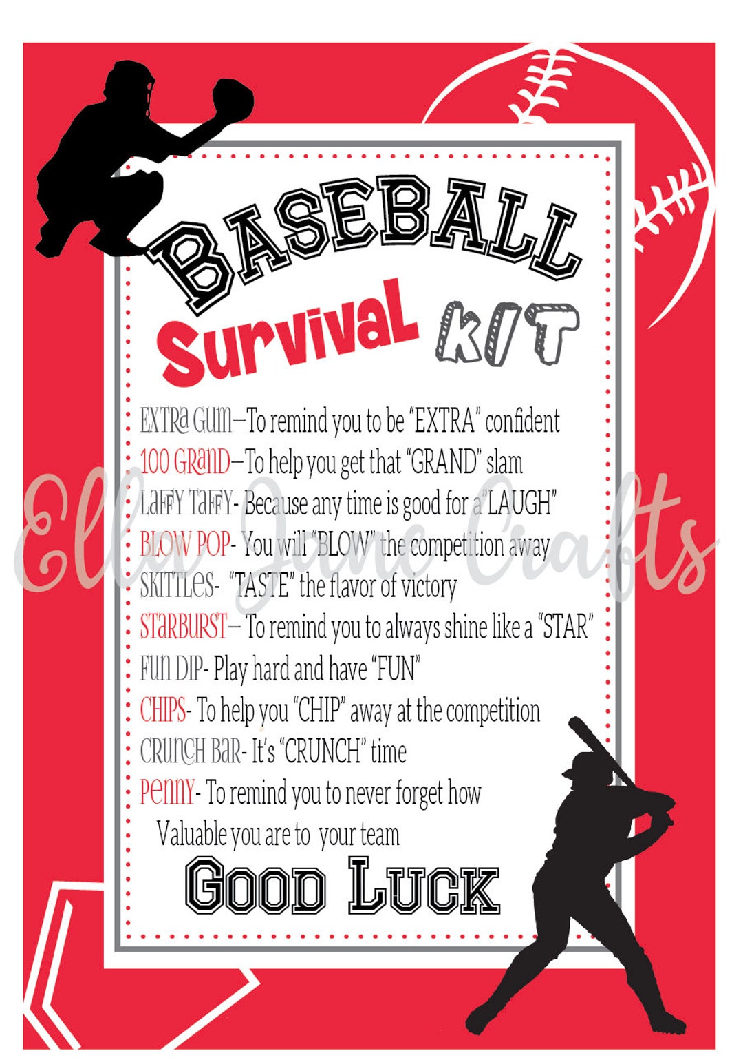 Baseball Survival Kits- Baseball Gifts, Team Gifts, Baseball- PDF File ...
