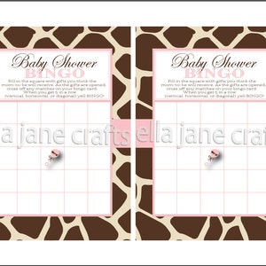Giraffe and Pink Baby Shower Bingo PDF Instant Download- Baby Shower ...