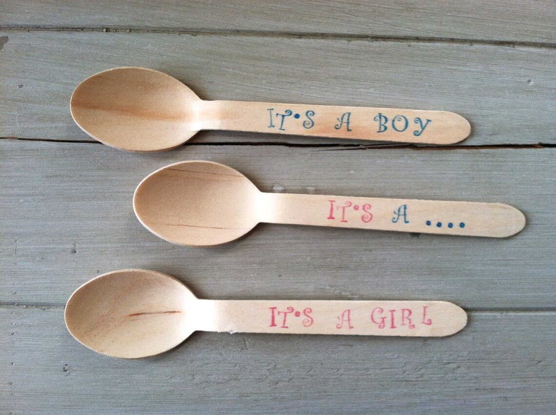 Gender Reveal Party Stamped Wooden Ice Cream or Party Spoons - Etsy