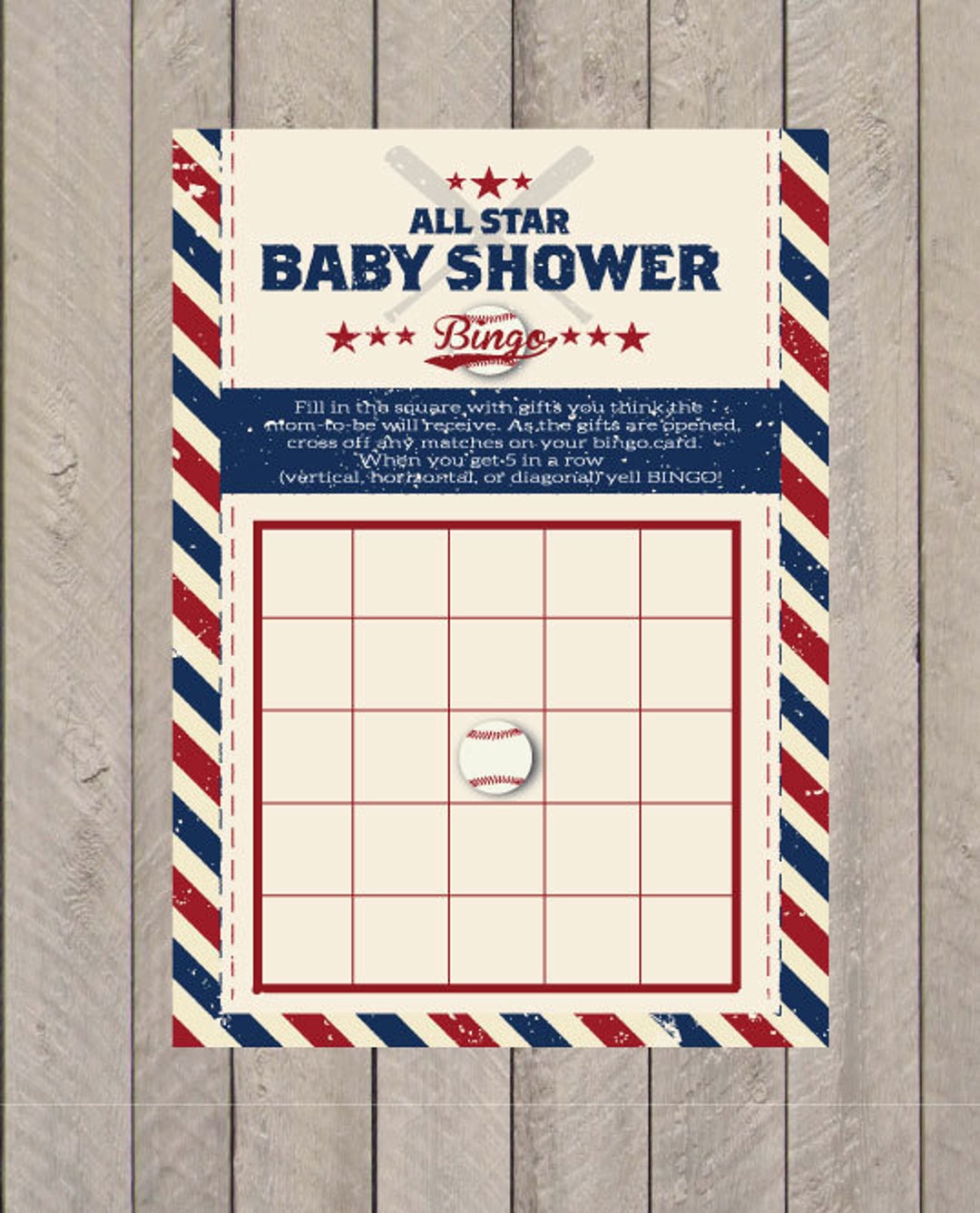 Baseball Baby Shower Bingo PDF Instant Download- Baby Shower Games - Etsy
