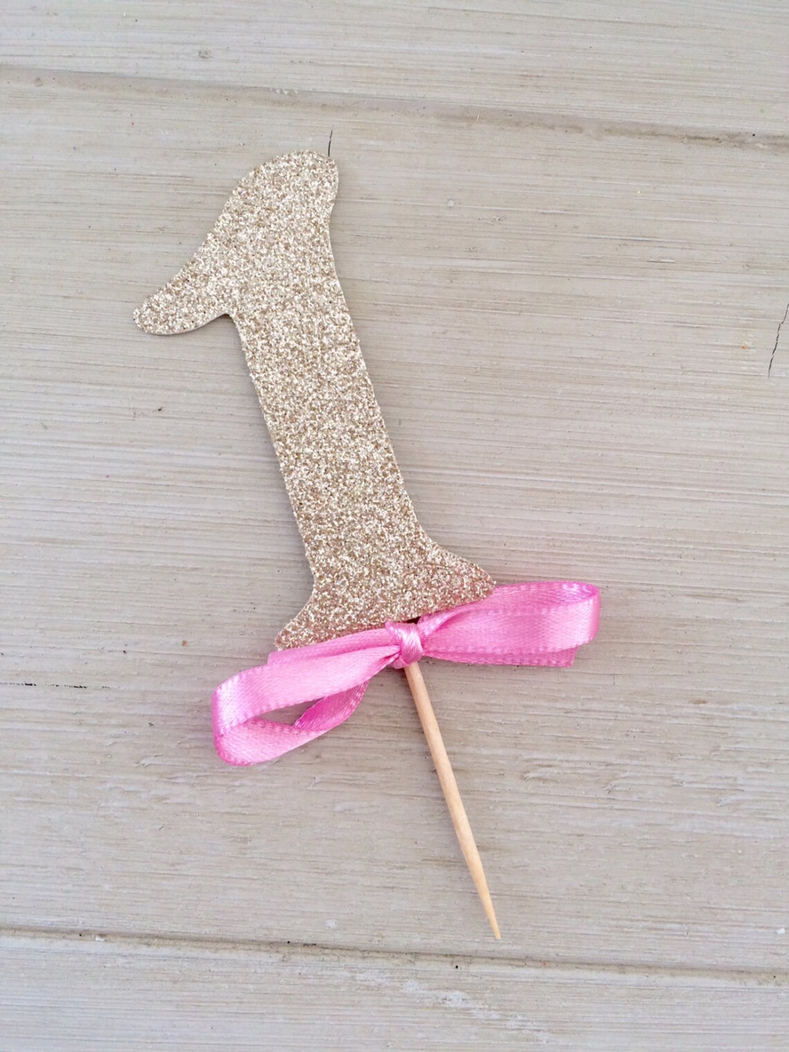 Gold Glitter Number One Cupcake Toppers, With Ribbon Bows- 1st Birthday ...
