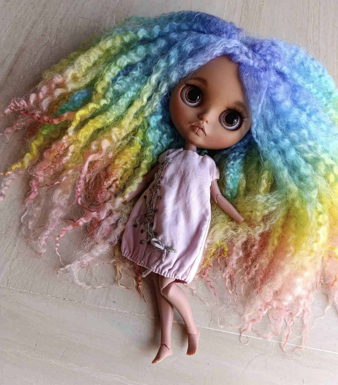 Blythe Doll Complete Scalp From Sheep Mohair Locks Rainbow Hair Ready ...