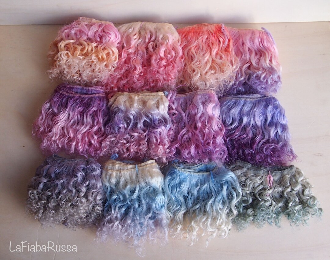 Curly Weft Mohair 1 Meter Colorful Dyed Doll Hair Goat Hair Wefted ...