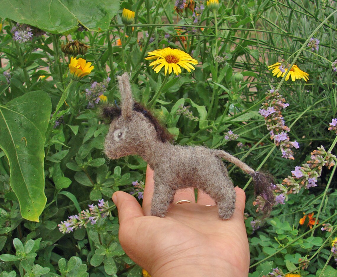 Felted stufed gray donkey from natural color wool 1 pcs | Etsy
