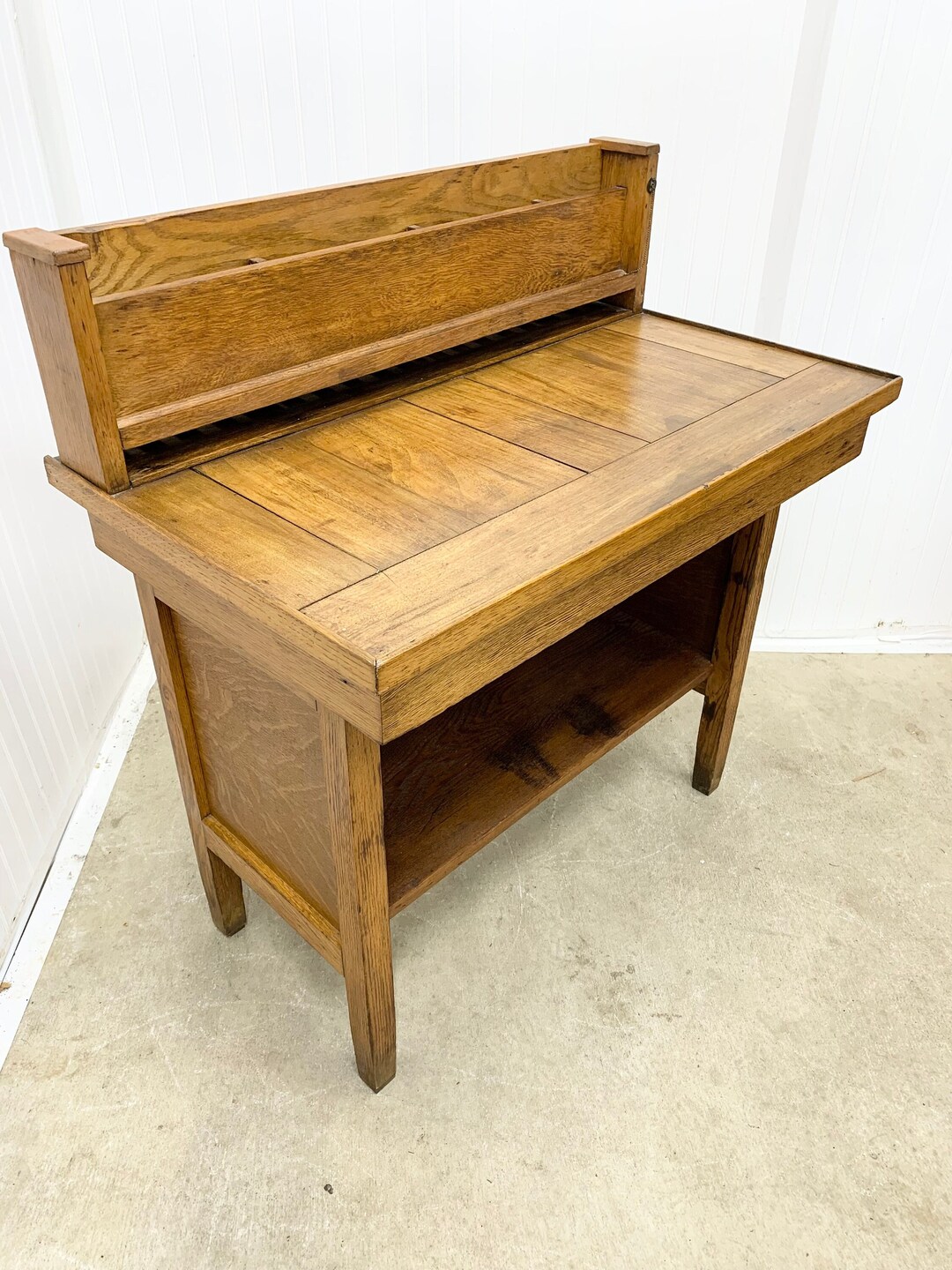 Antique Oak Workbench, Compact Office Desk, Industrial Farmhouse ...