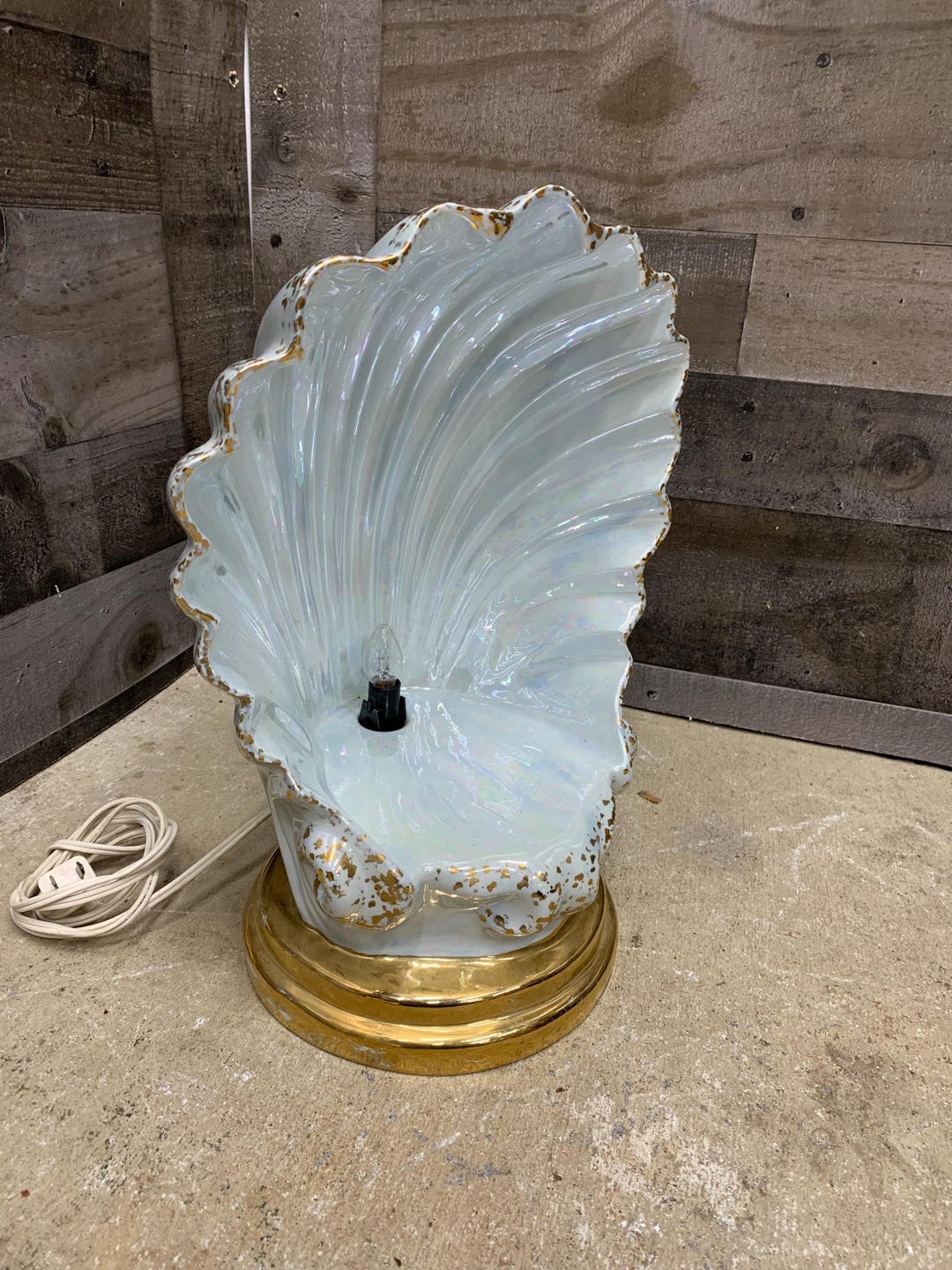 Vintage Large Blue Iridescent Ceramic Clam Shell Table Lamp, Unique ...