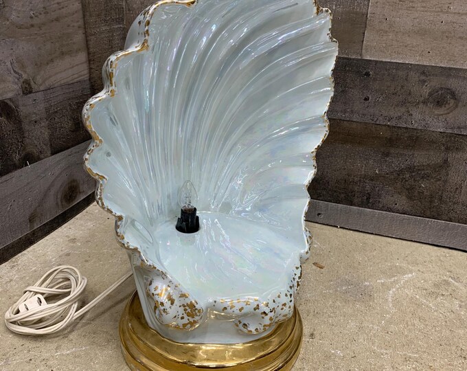 Vintage Large Blue Iridescent Ceramic Clam Shell Table Lamp, Unique ...