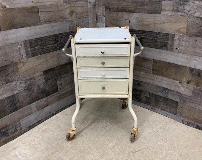 Antique Steel Medical Cart, Rolling Metal Dental Cabinet, Vintage ...