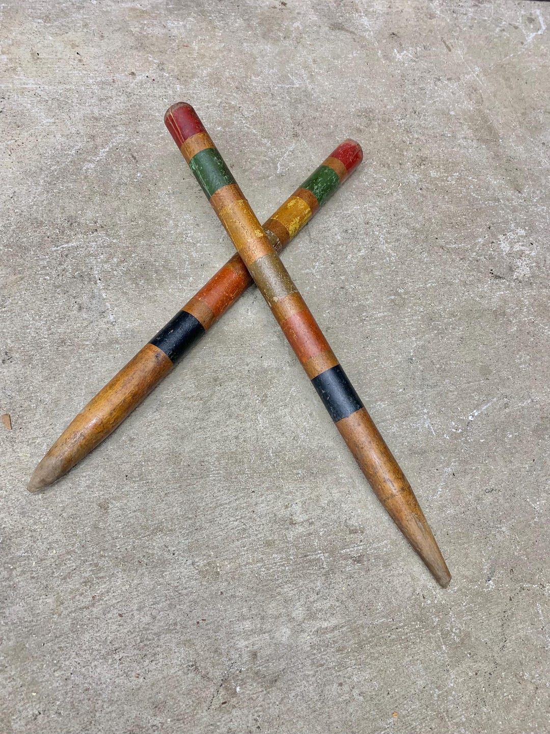 Pair of Vintage Croquet Game Goal Markers, Striped Wood Decorative ...