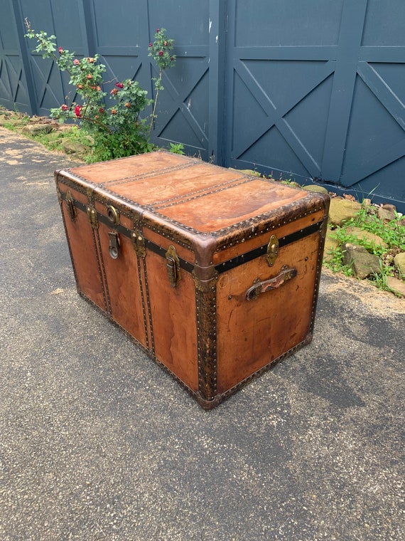 Antique Leatheroid Steamer Trunk Large Vintage Storage Chest - Etsy