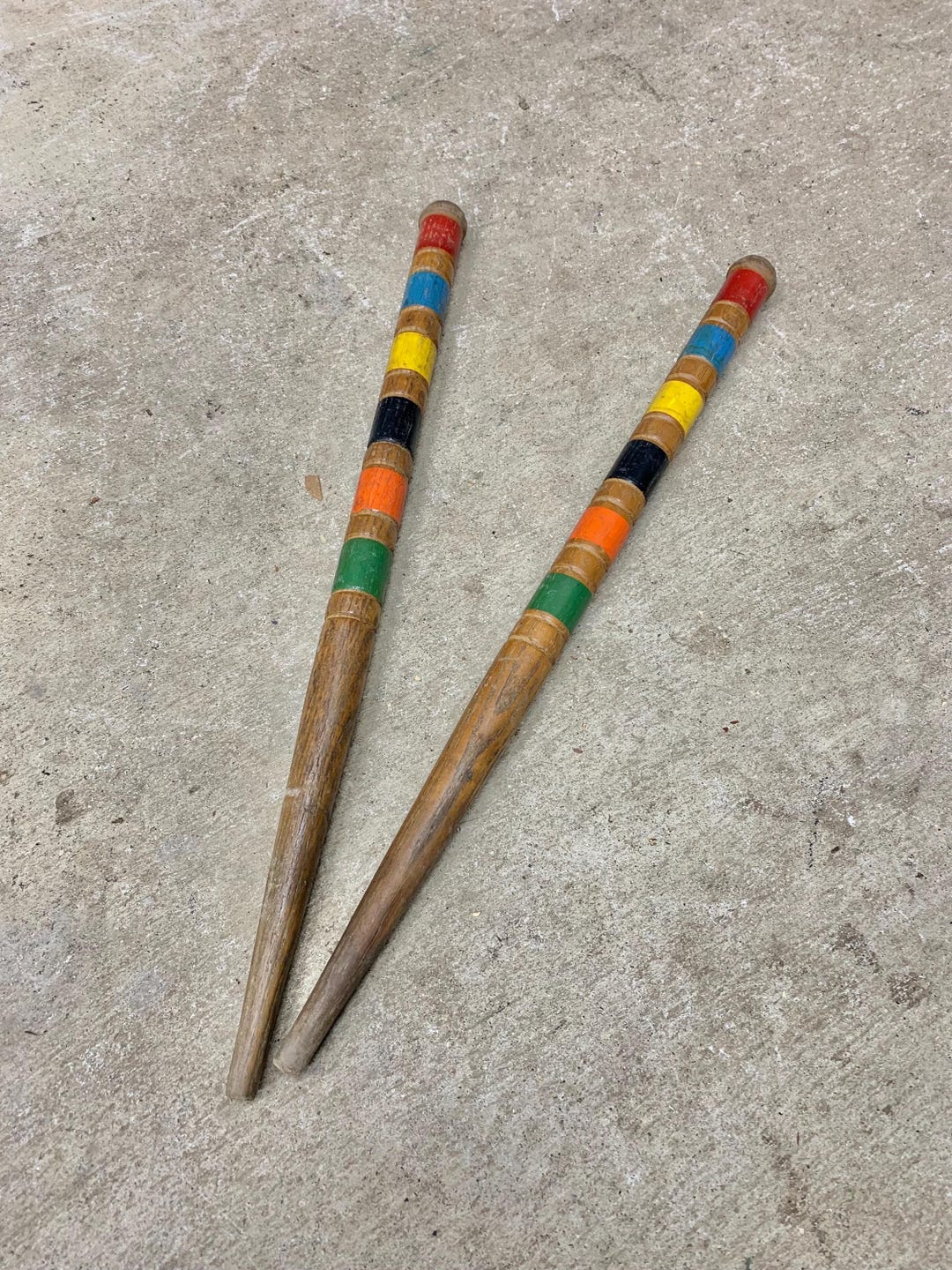 Pair of Vintage Croquet Game Goal Markers, Striped Wood Decorative ...