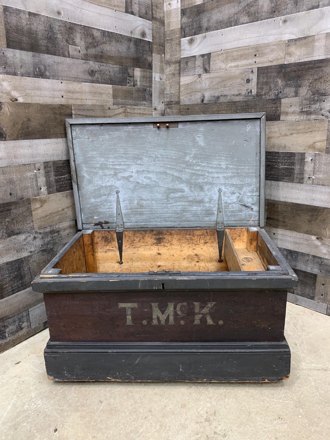 Antique Wood Carpenter's Trunk, Large Toolbox Machinist Chest ...