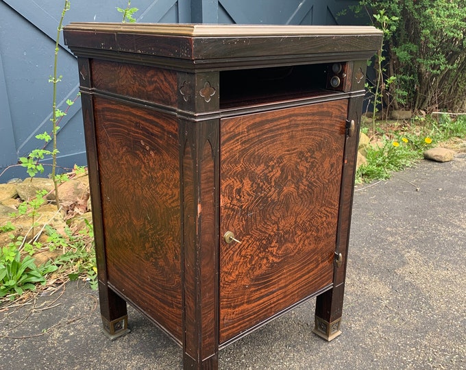 Antique 1930's Industrial Steel Faux Wood Grain Cabinet With Key, Metal ...