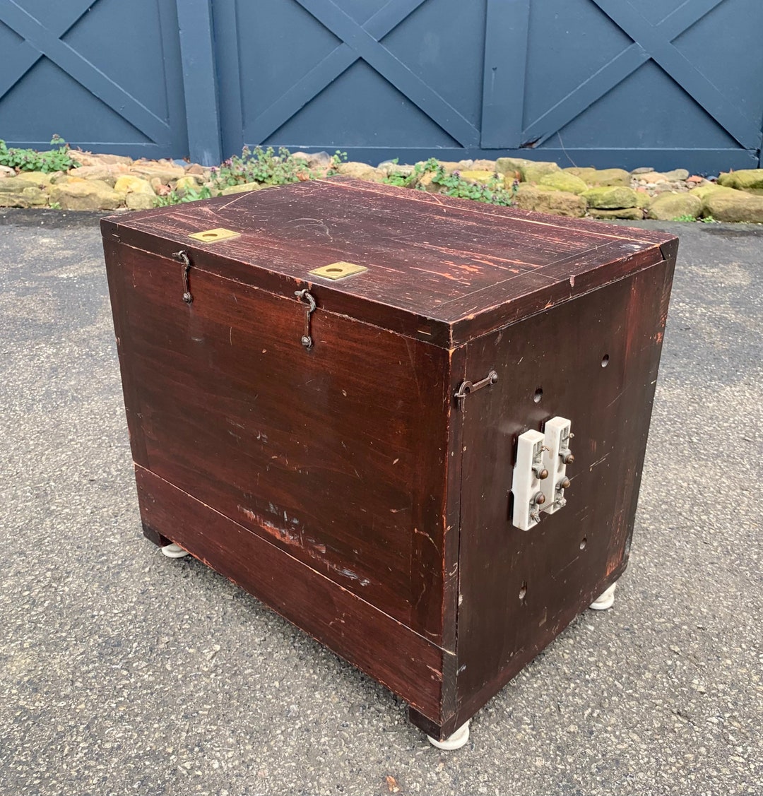 Antique Industrial Storage Box With Lift off Lid and Insulator Feet - Etsy