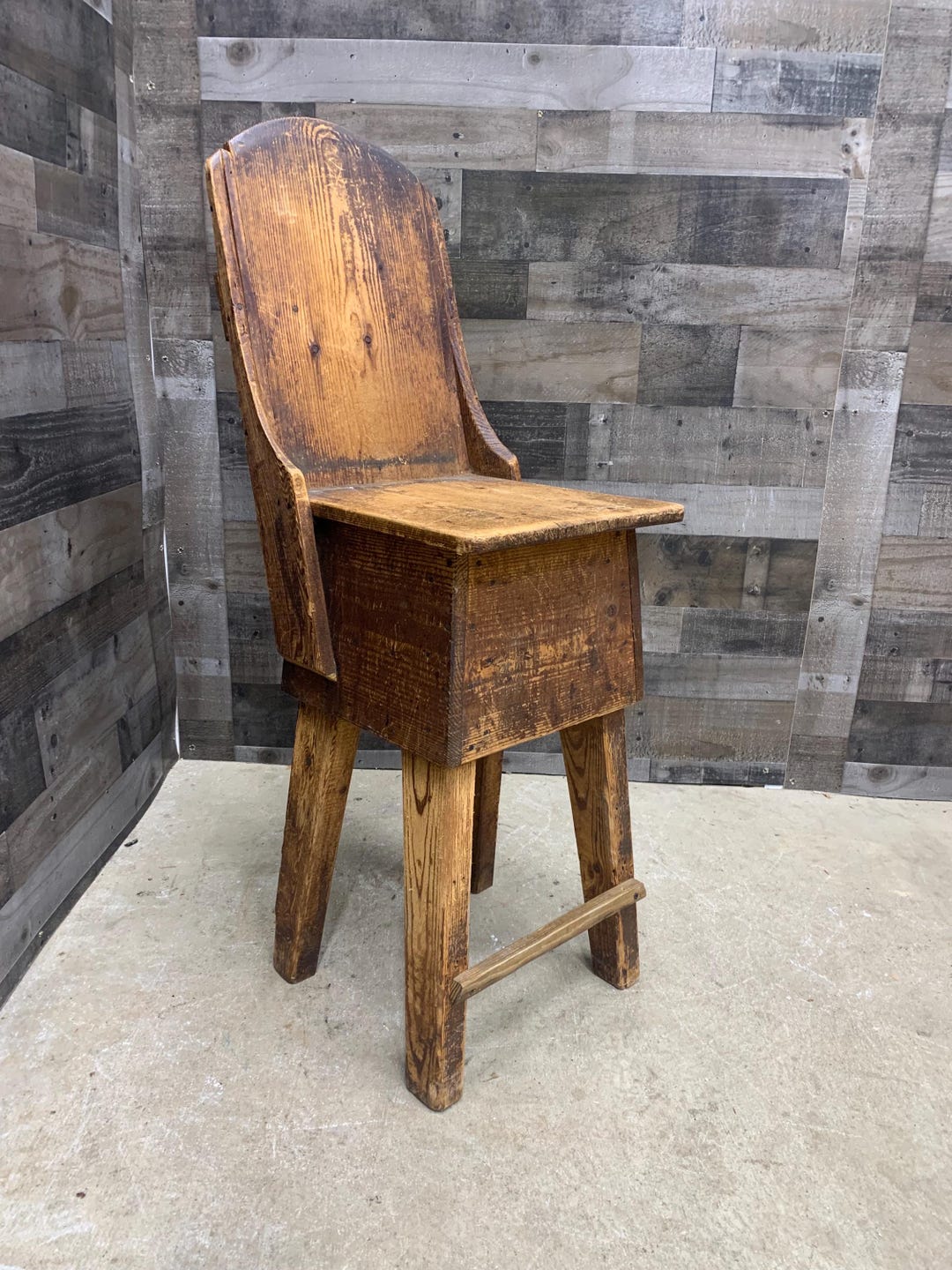 Primitive Wood Shop Stool, Vintage Industrial Manufacturing Stool ...